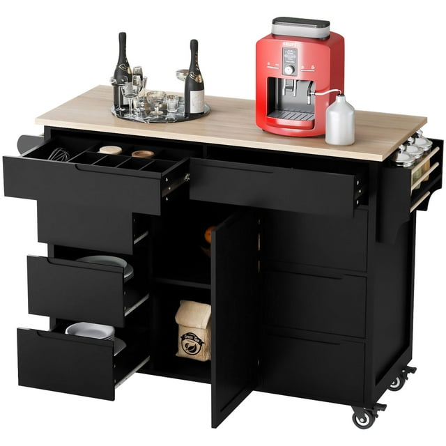 Kitchen islands Cart with Drawers & Rubber Wood Countertop , Kitchen ...