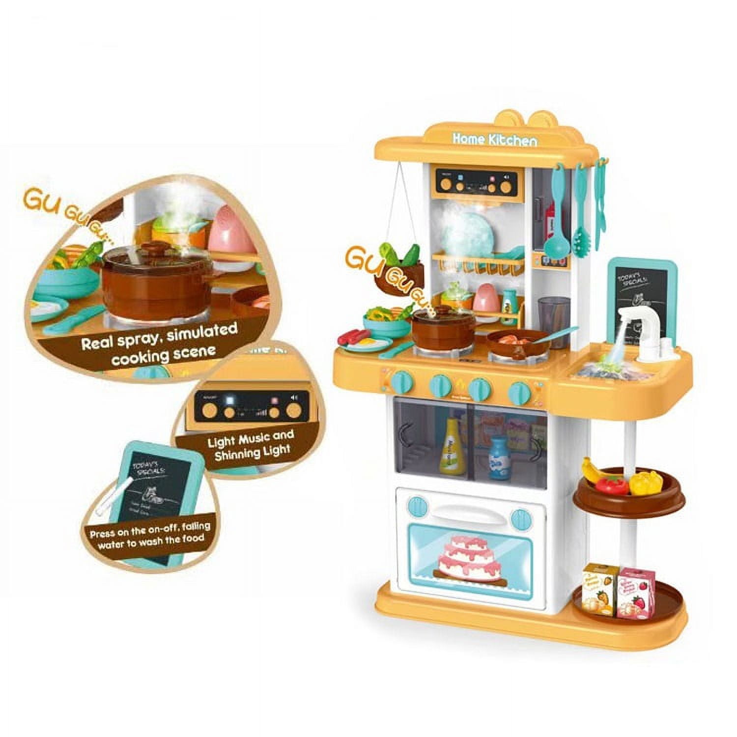 Kitchen Set for Kids Sound and Light 43 Piece Blue Cooking Toys Plastic ...