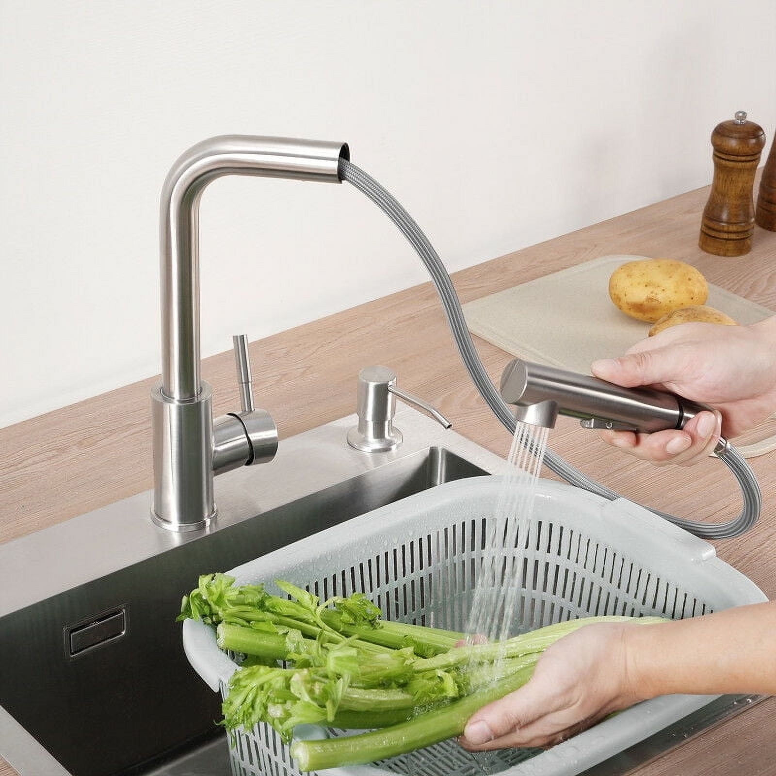 Kitchen shower faucet with 2 spray modes, kitchen mixer with 360 ...