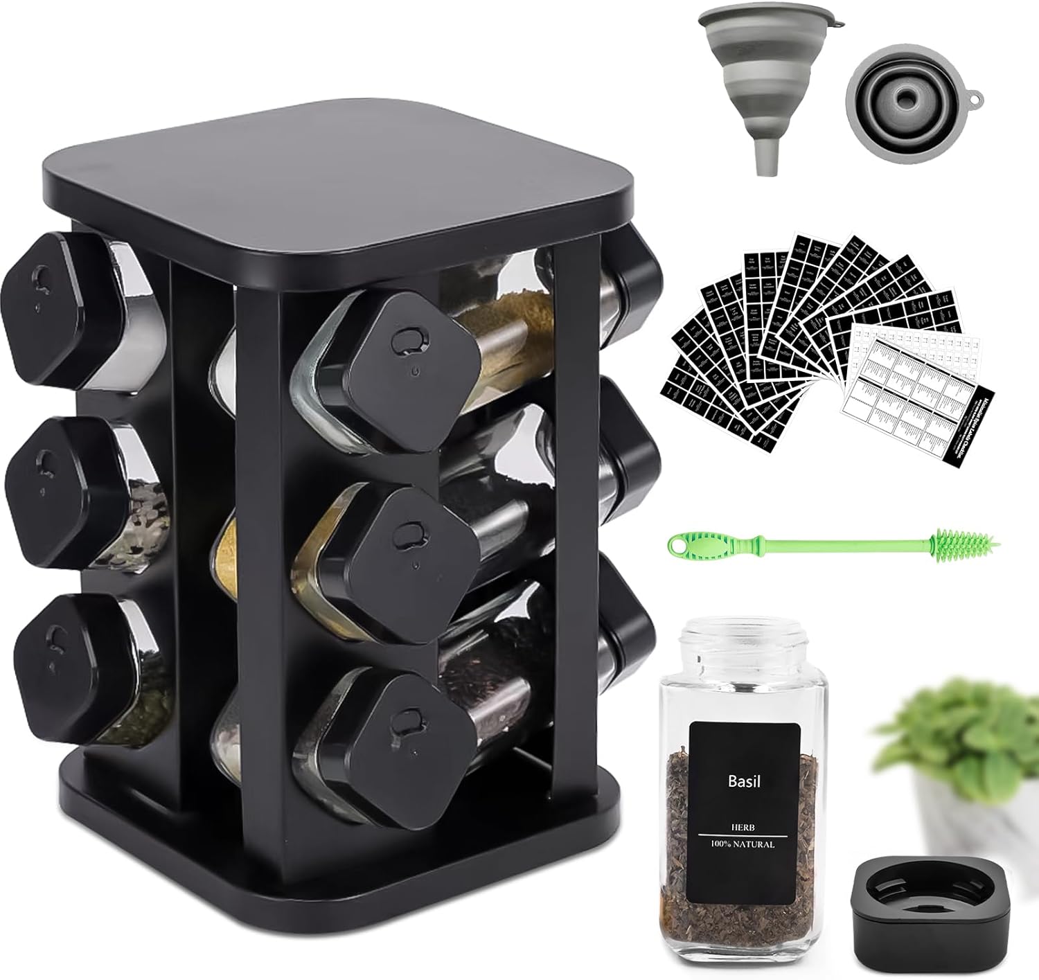 Kitchen stainless steel spice rack with 12 food grade glass cans-275 ...