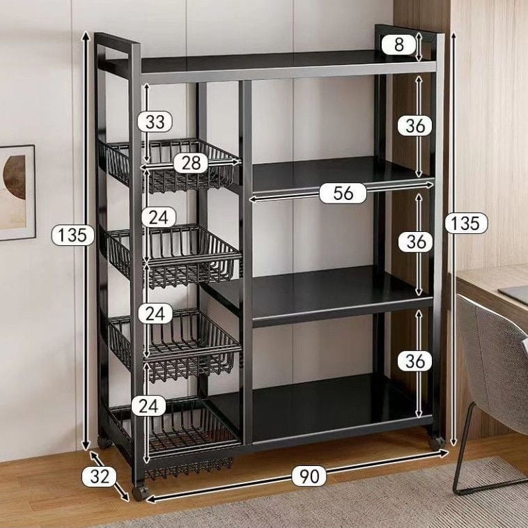 Kitchen storage rack vegetable floor mobile cart multi-layer storage ...