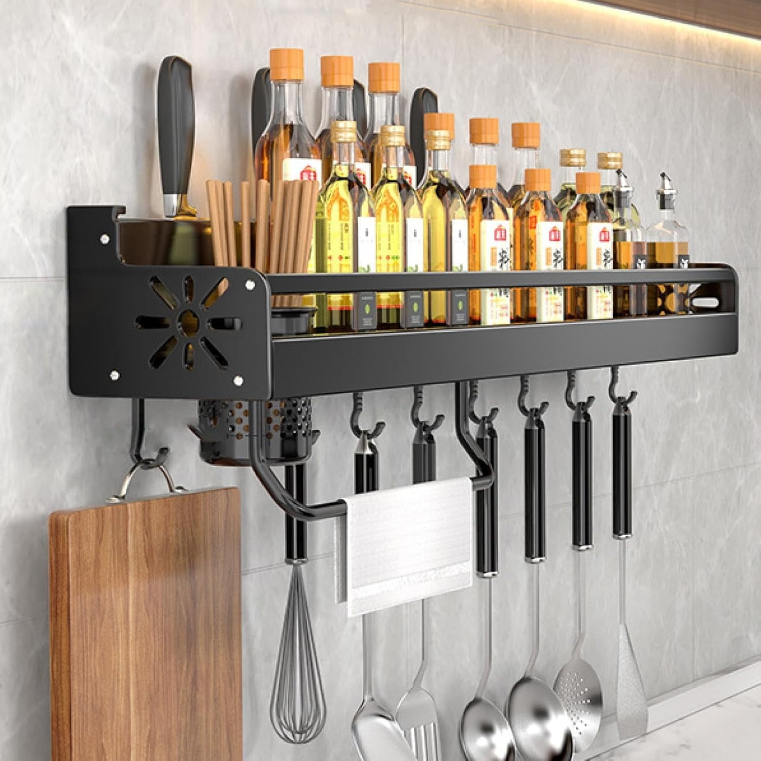 Kitchen storage rack wall-mounted seasoning storage rack kitchen knife ...