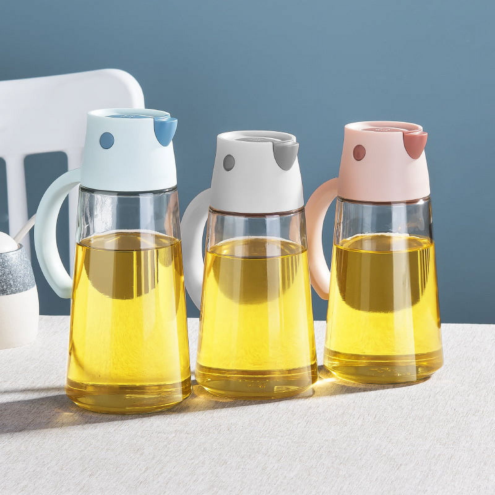 Kitchen transparent glass oil pot automatic opening and closing flip ...