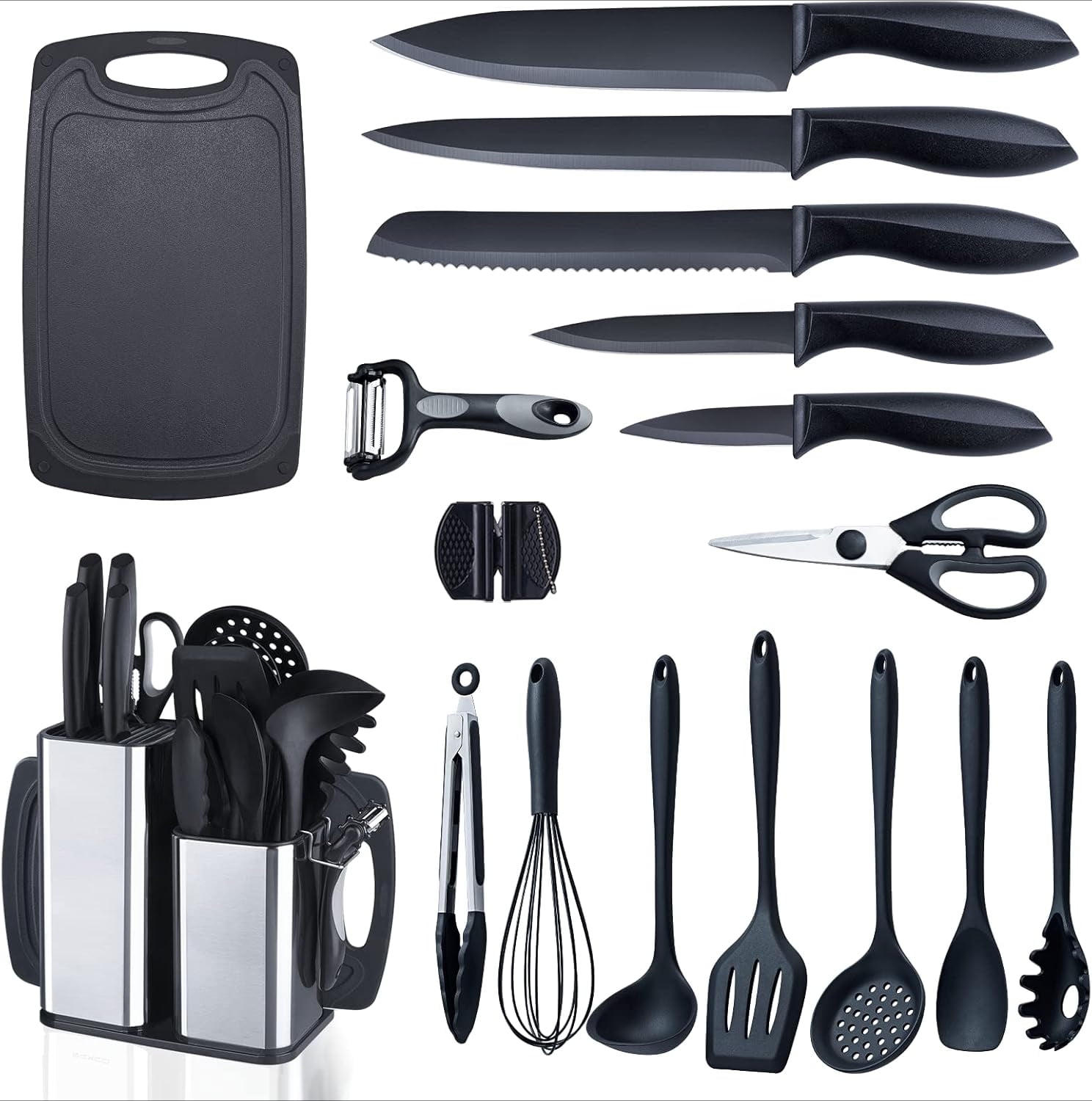 Kitchen utensil set, 18 cooking tools and knives, stainless steel frame ...