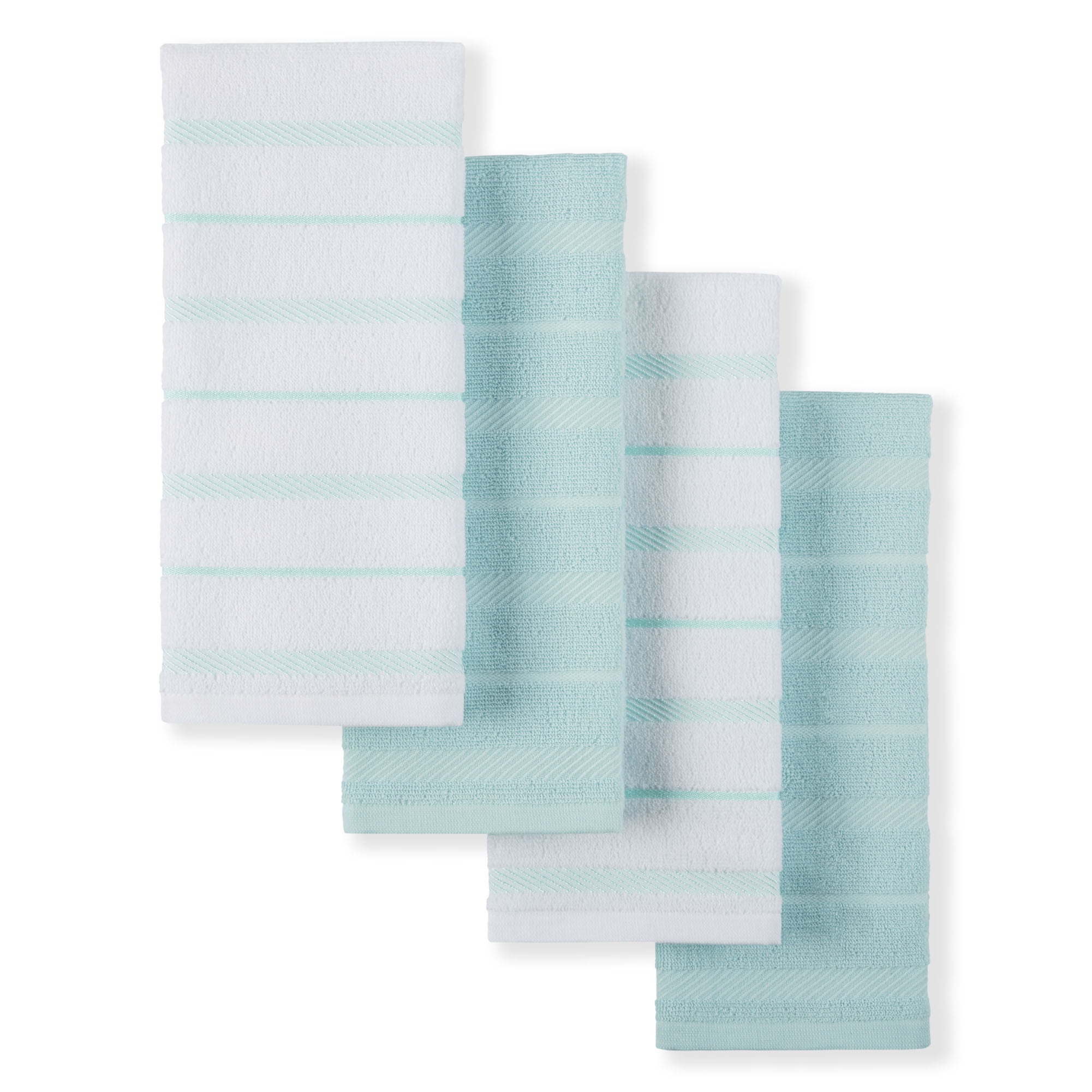 KitchenAid Albany Kitchen Towel 4-Pack Set, Mineral Water Aqua/White ...