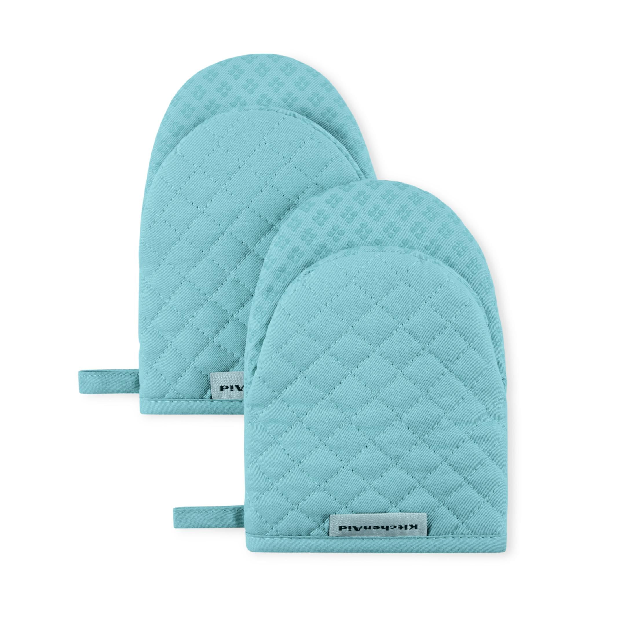 KitchenAid Asteroid Mini Oven Mitt Set, Mineral Water Aqua/White, 5.5 ...