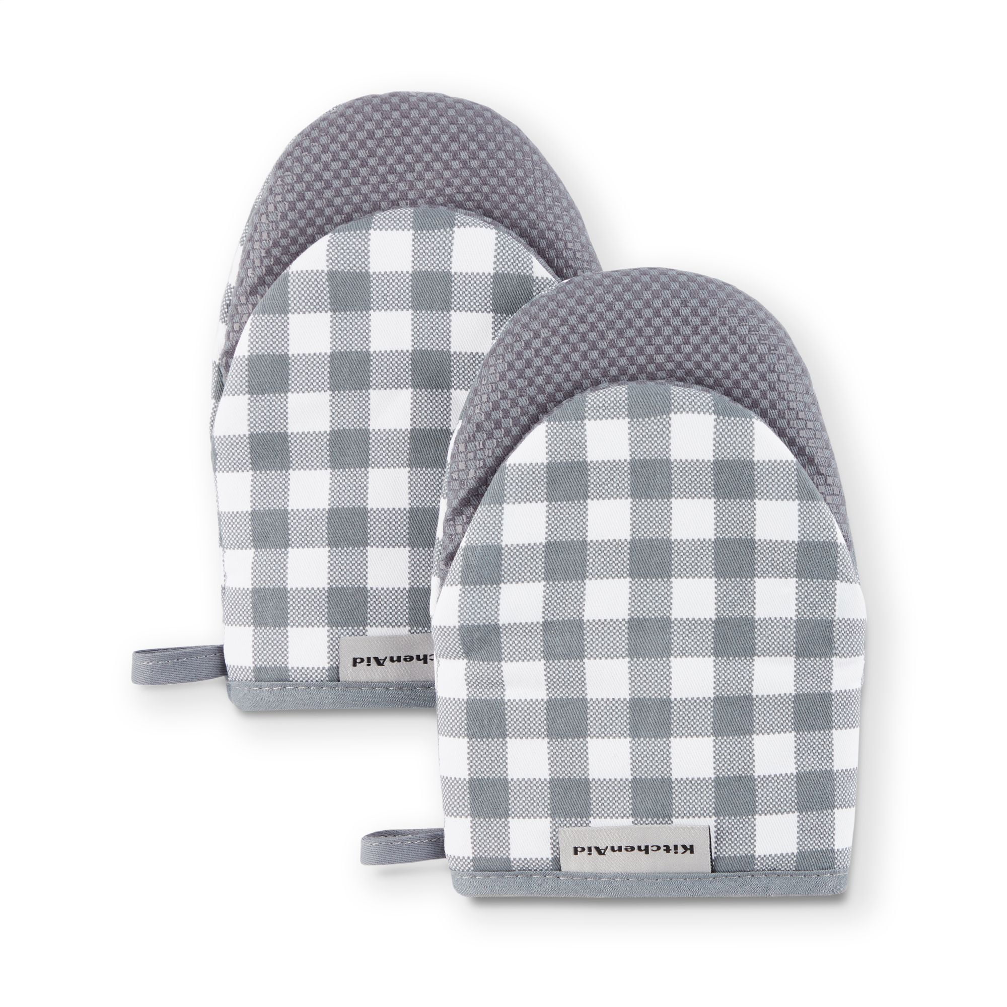 KitchenAid Gingham Mini Oven Mitt 2-Pack Set Charcoal Grey Cotton Heat ...