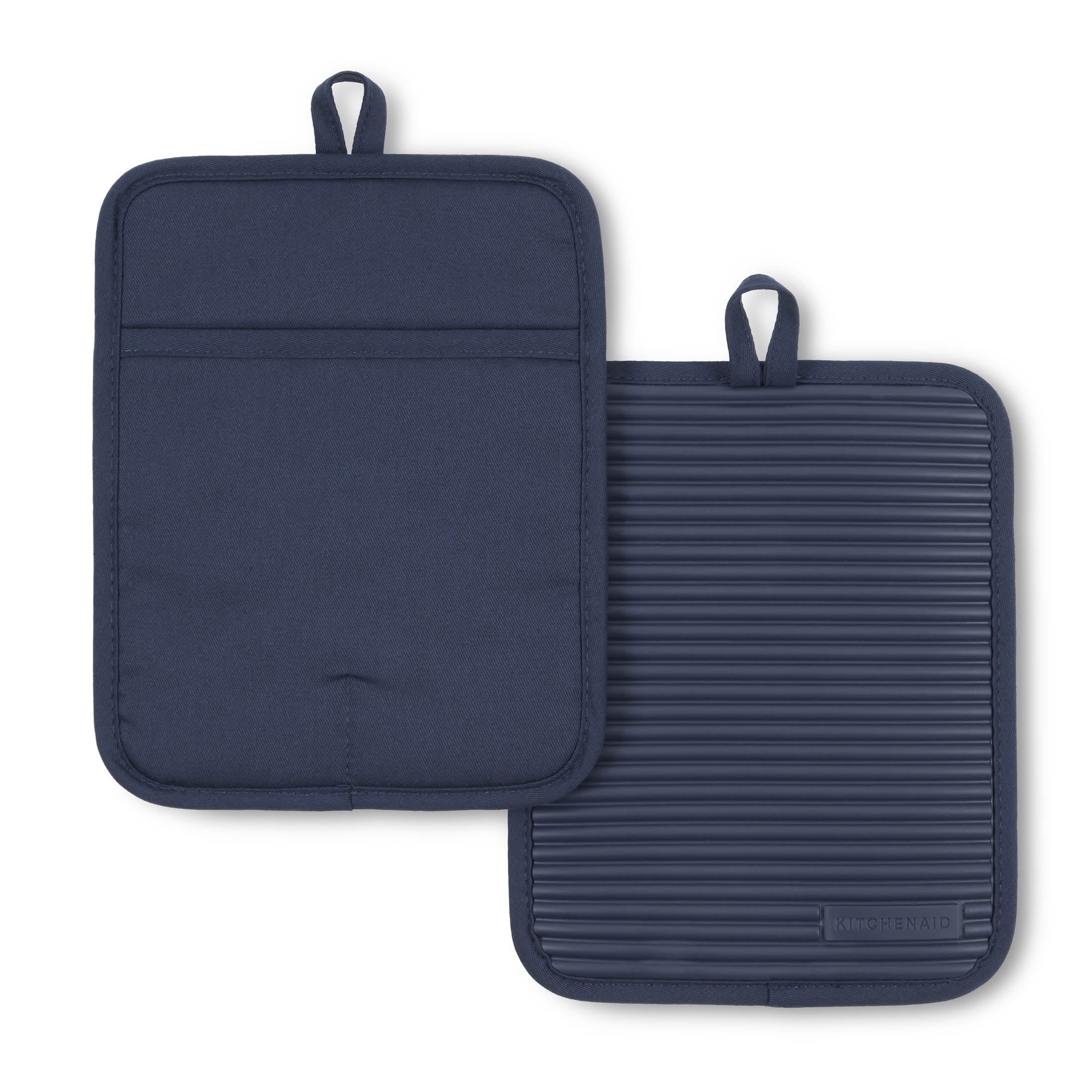 KitchenAid Ribbed Soft Silicone Pot Holders 2-Pack, Ink Blue, 7x9, Heat ...