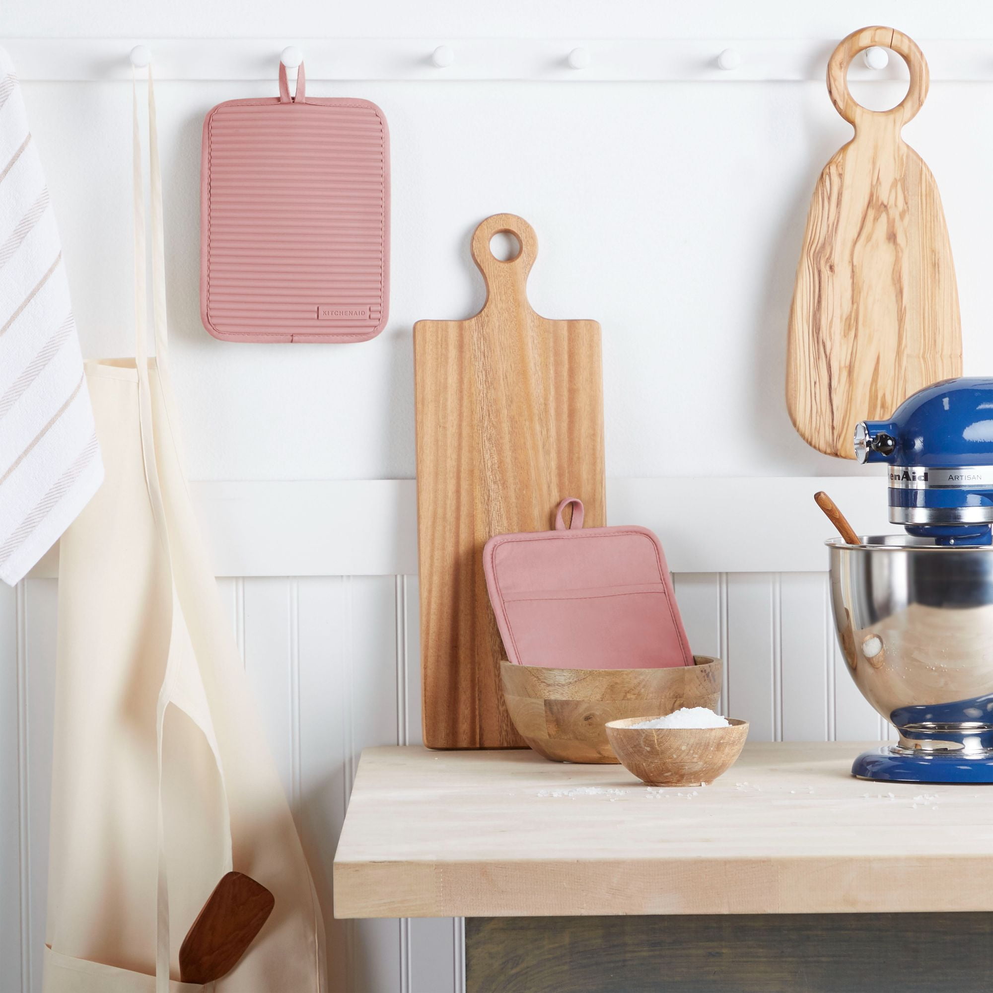 KitchenAid Ribbed Soft Silicone Pot Holder Set, Dried Rose, Set of 2 ...