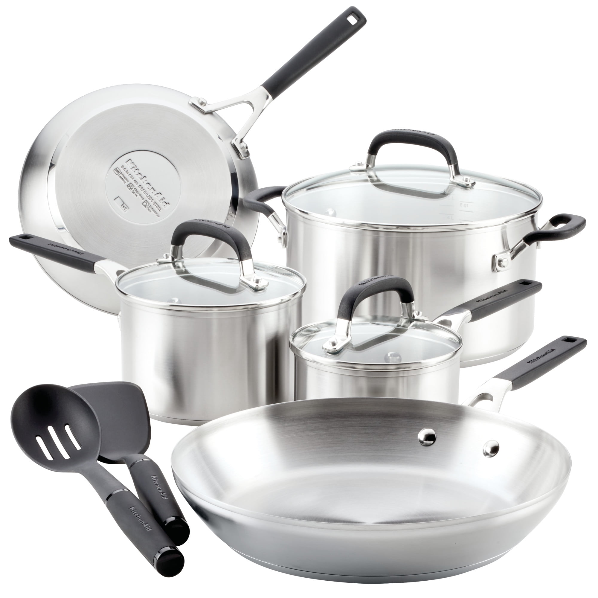 KitchenAid Stainless Steel 10 Piece Pots and Pans Set, Brushed ...