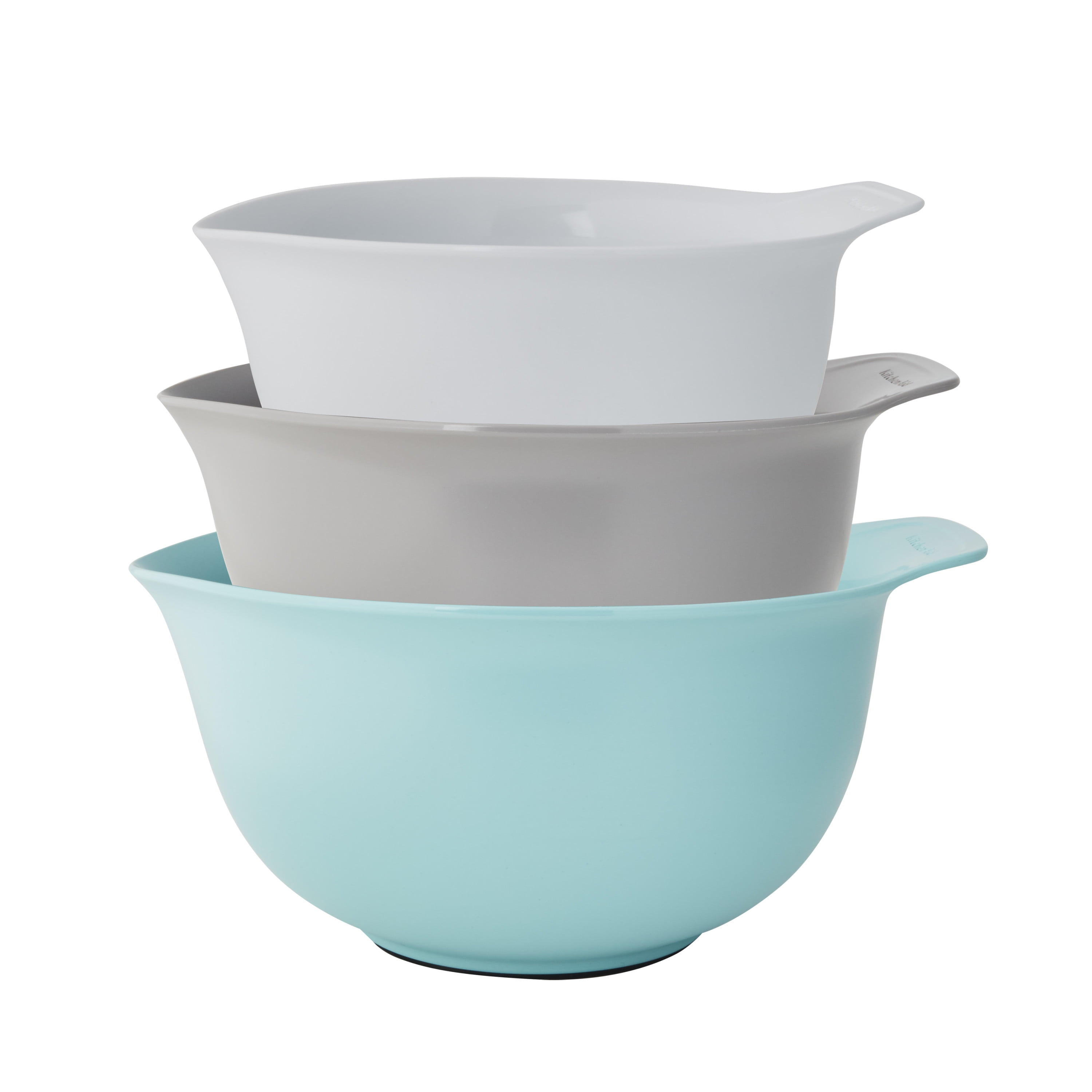 KitchenAid Universal Set of 3 Plastic Mixing Bowls Aqua Blue, Gray and ...