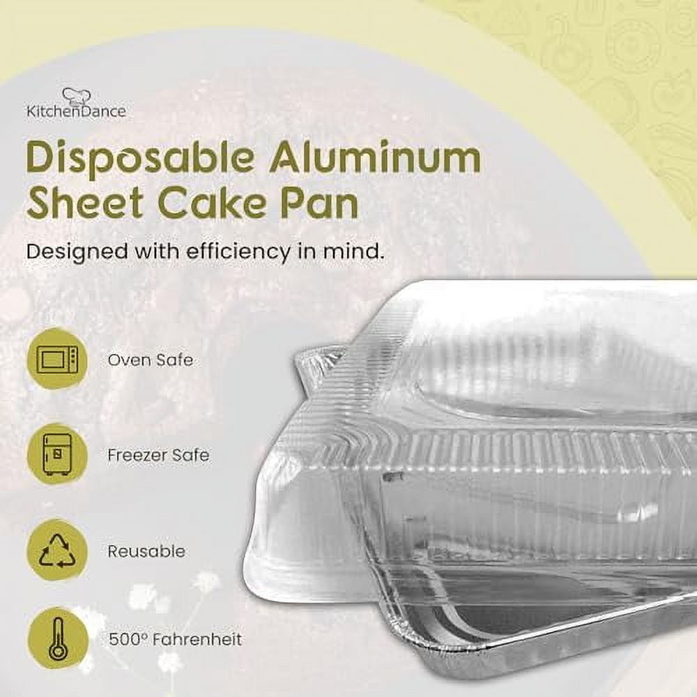 KitchenDance Disposable Aluminum Half Size Sheet Cake Pans with Clear ...