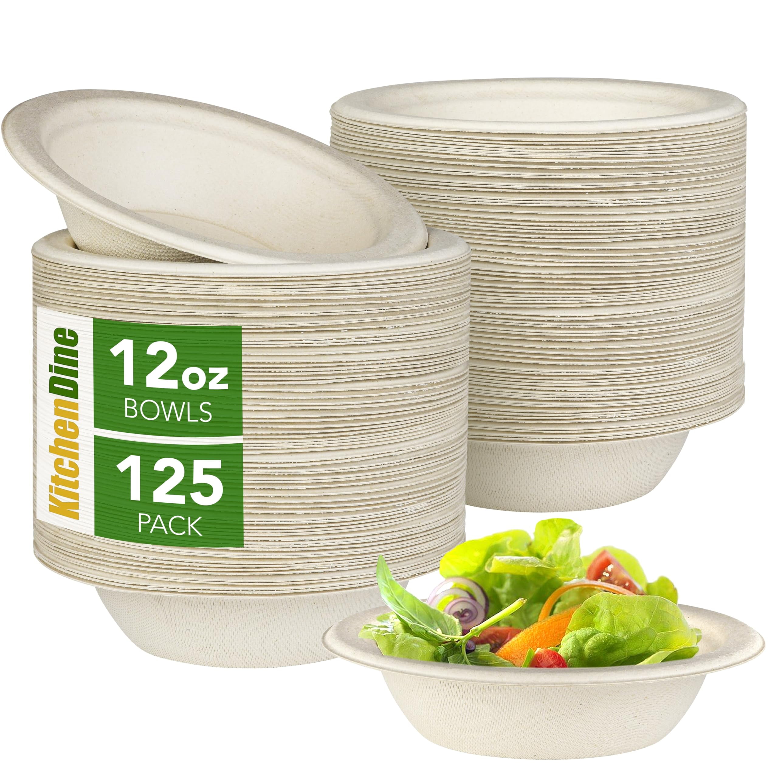 KitchenDine 125 pack |12 OIF8 oz Heavy Duty Paper Bowls | 100% ...
