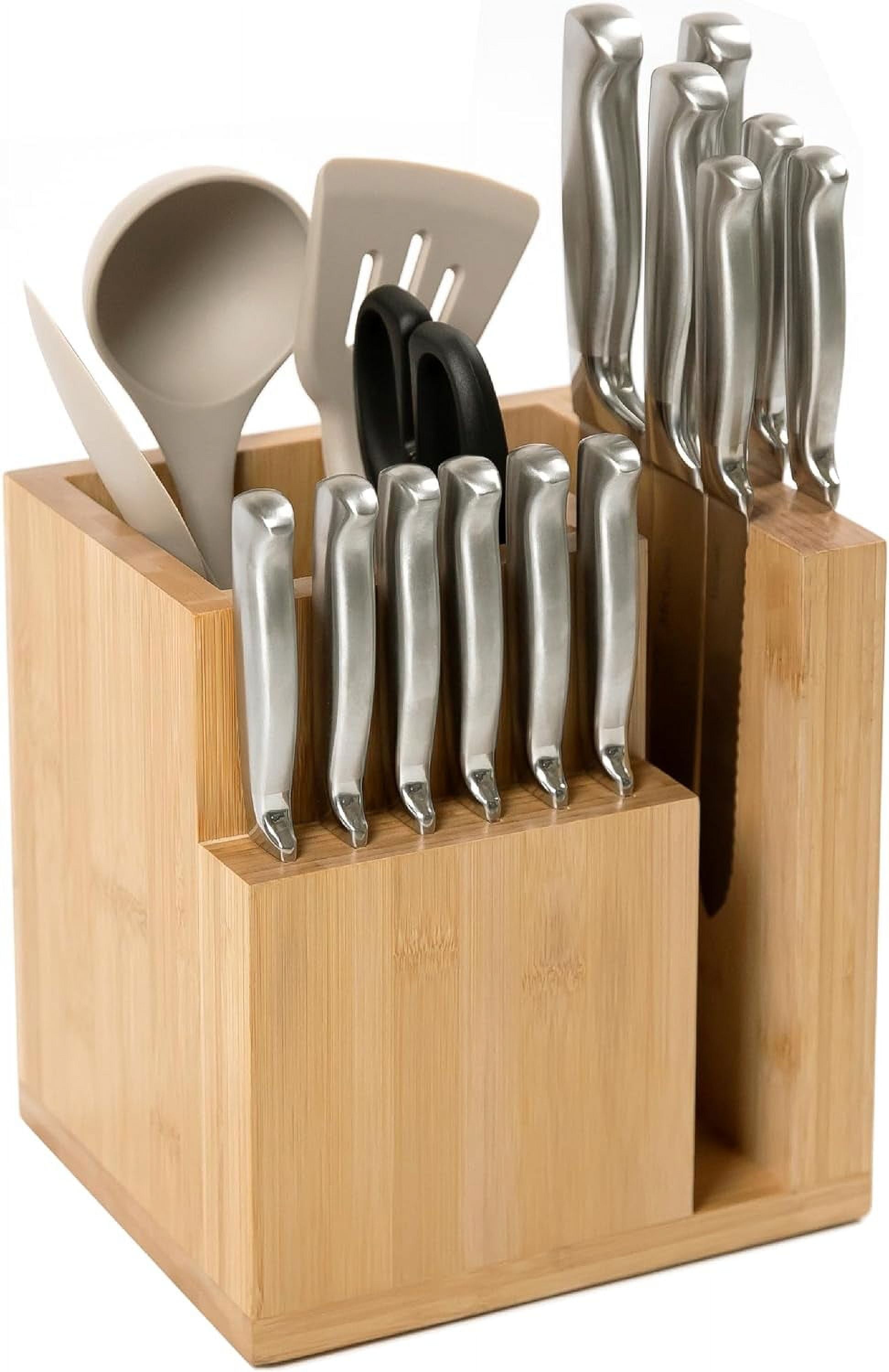 KitchenEdge Bamboo Magnetic Knife Block and Cooking Utensil Holder ...