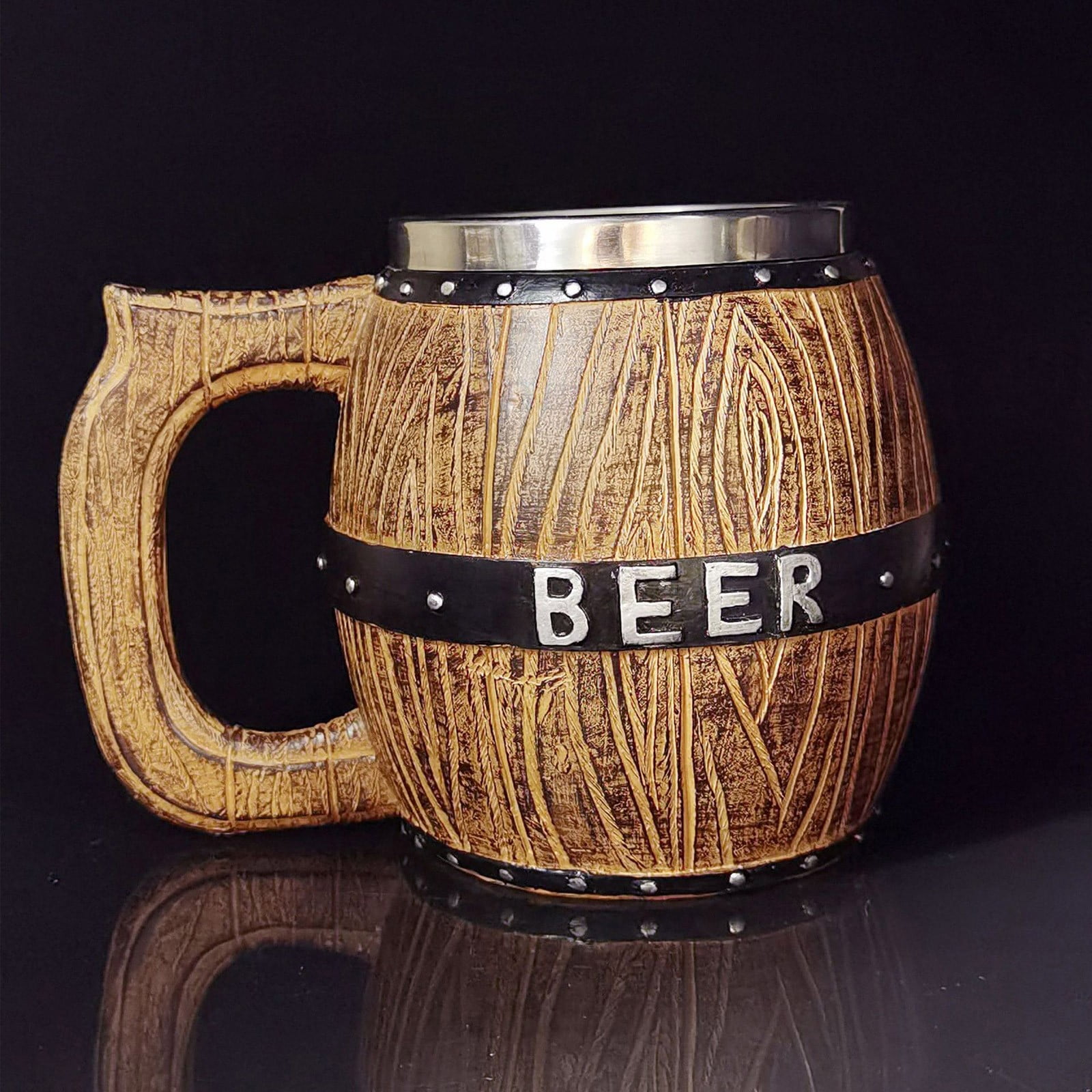 KitchenHive Clearance！ Wooden Barrel Beer Mug Stainless Steel Beer Mug ...