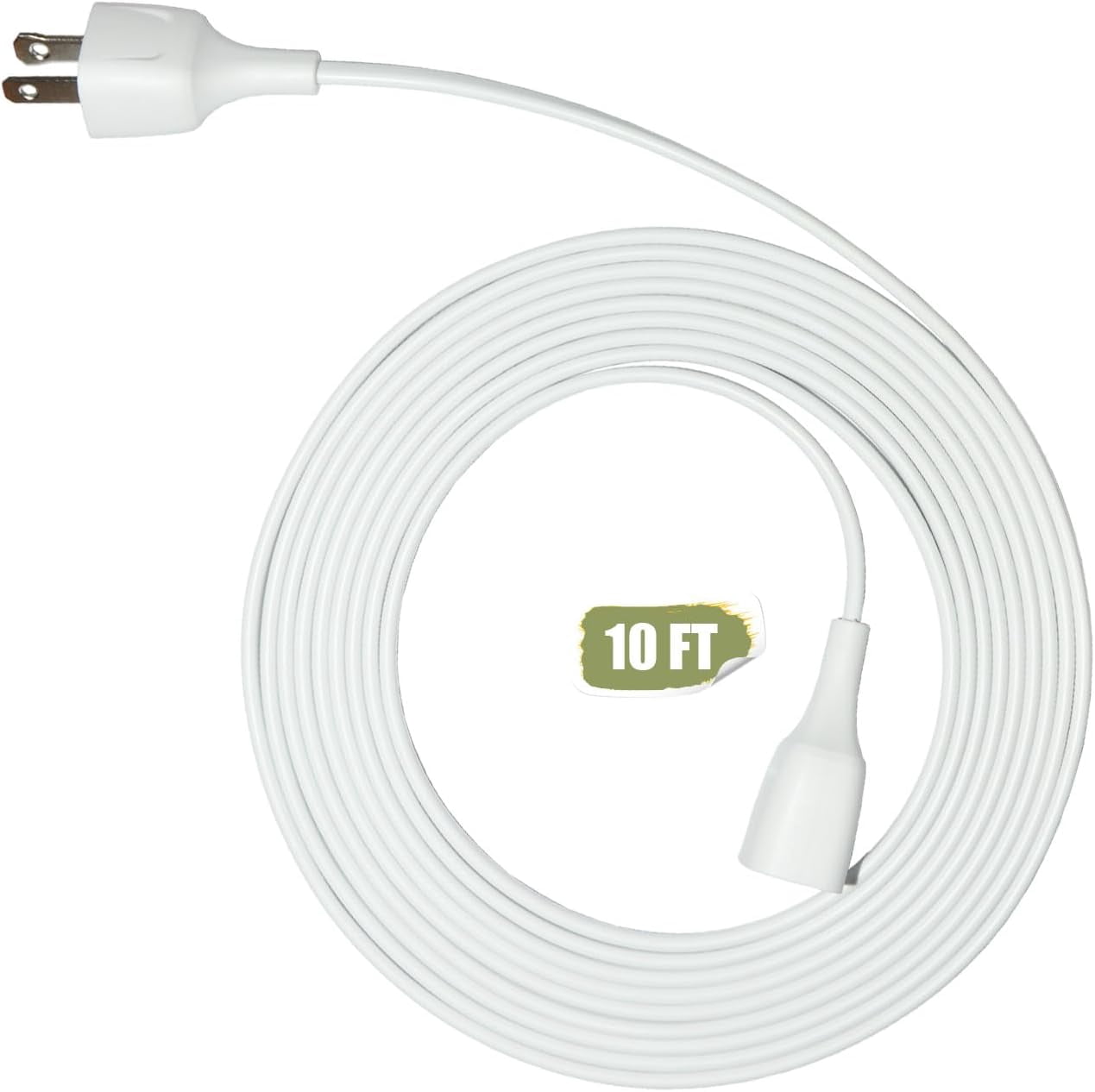 KitchenK 10FT White, Flat and Thin, 2 Prong, 10+ ft Extension Cord for ...