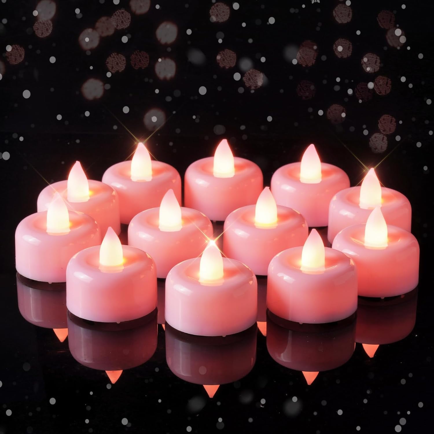 KitchenK 12 Pack Pink Flameless LED Tea Lights Candles Battery Operated ...