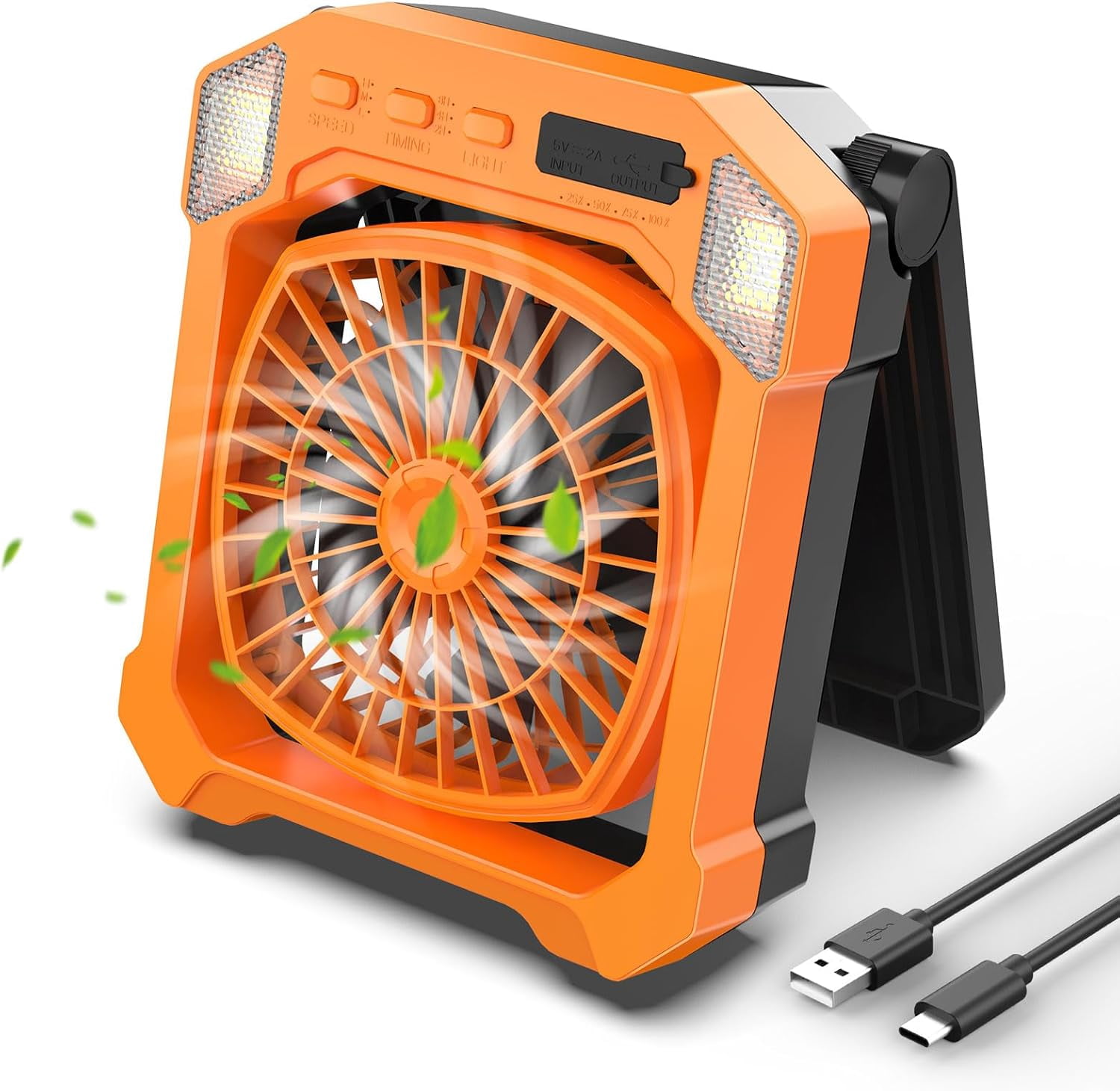 KitchenK Camping Fan Solar Powered, Portable Solar Fan 10000mAh USB ...