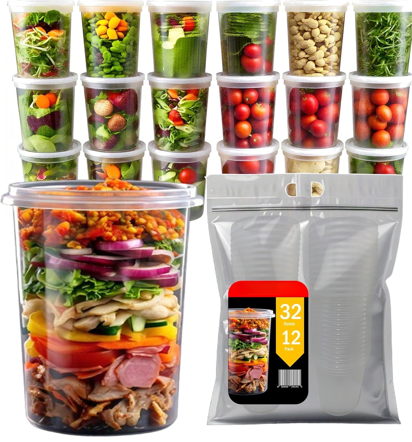 KitchenK Deli Containers with Lids - 12 Pack of 32 oz Clear Airtight ...