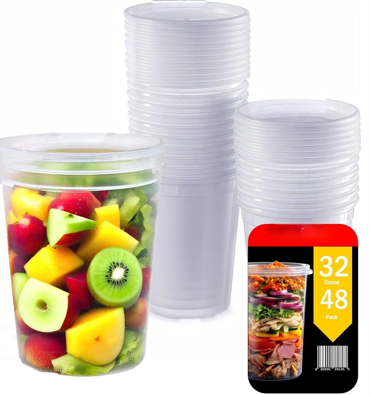 KitchenK Deli Containers with Lids - 48 Pack of 32 oz Clear Airtight ...