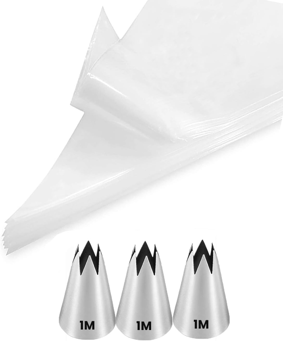 KitchenKey 1M Open Star Piping Tips,1M Tips with Bags,3 Rosette Tip ...
