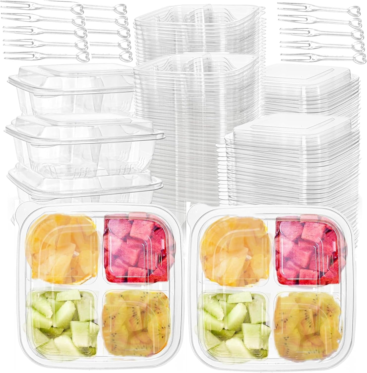 KitchenKey 70 Pack Clear Bento Boxes 4 Compartment, Disposable Lunch ...