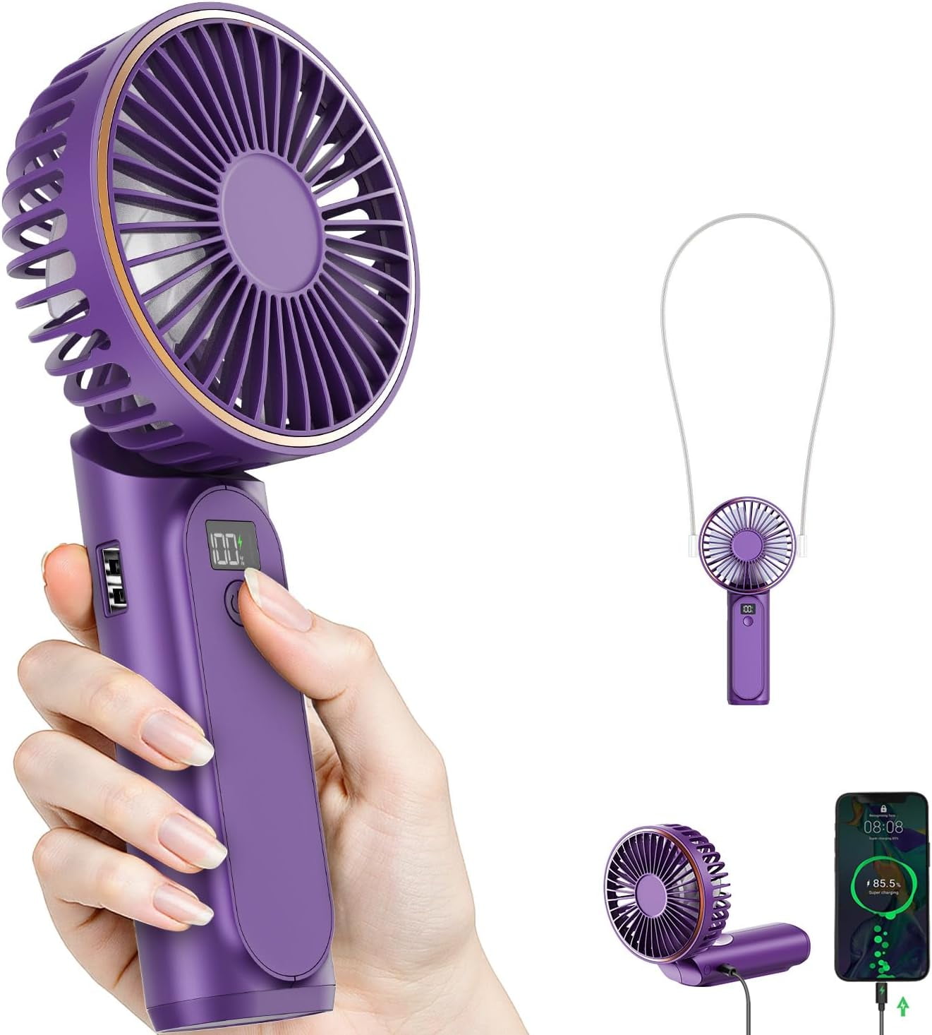 KitchenKey Portable Handheld Fan, 4000mAh, 180 Adjustable, 6 Speed Wind ...