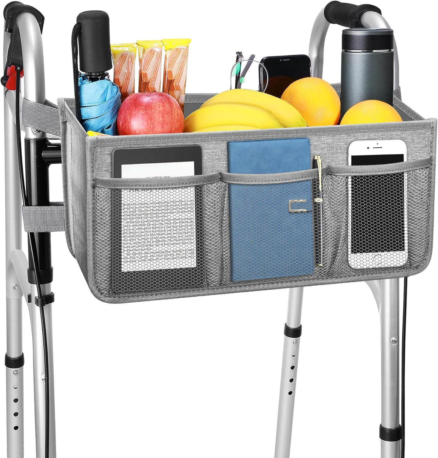 KitchenKey Upgraded Walker Basket with Cup Holder, Foldable Walker Bag ...