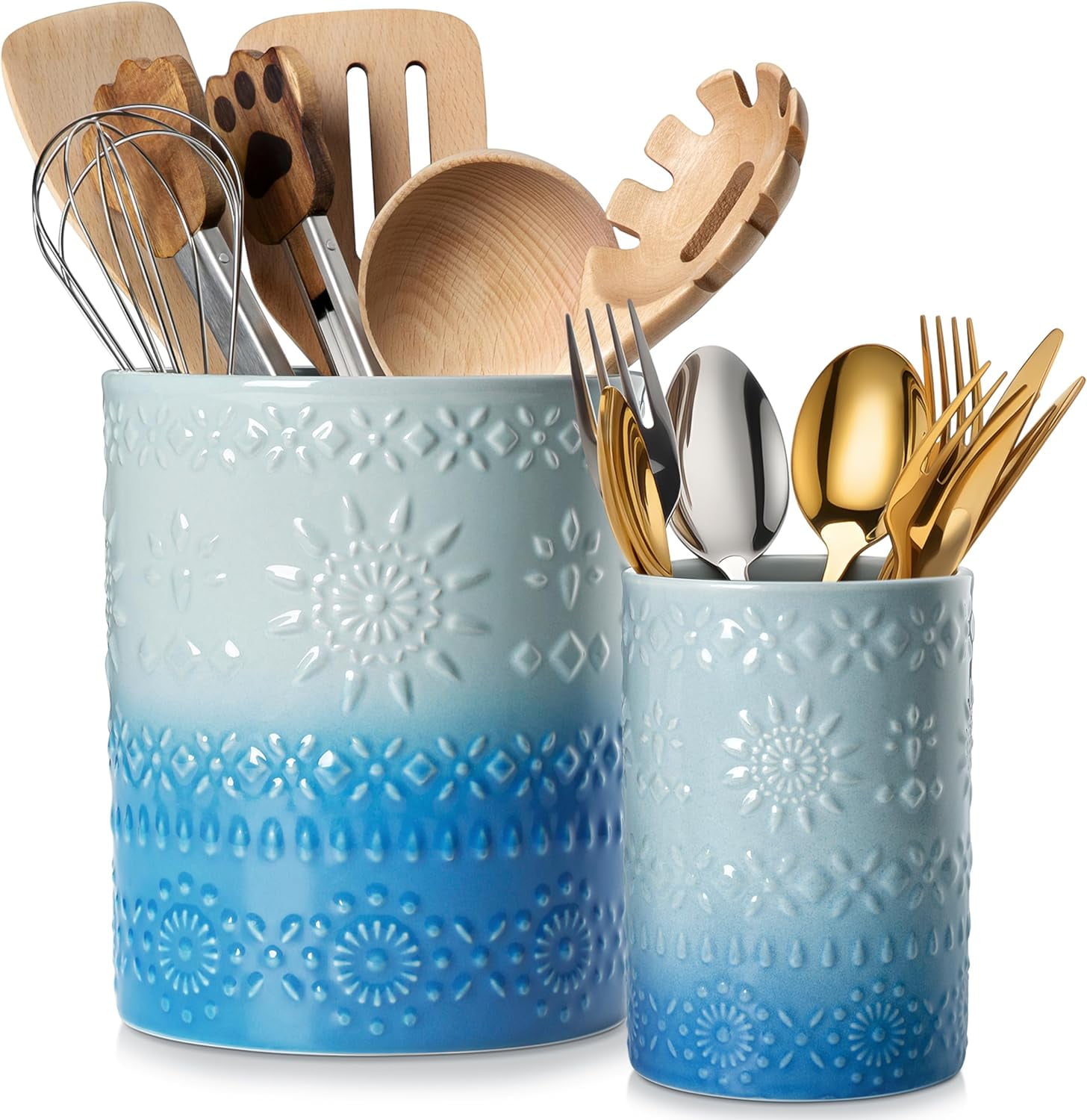 KitchenKey Utensil Holder, 7.2"+5.4" Ceramic Utensil Holder for ...