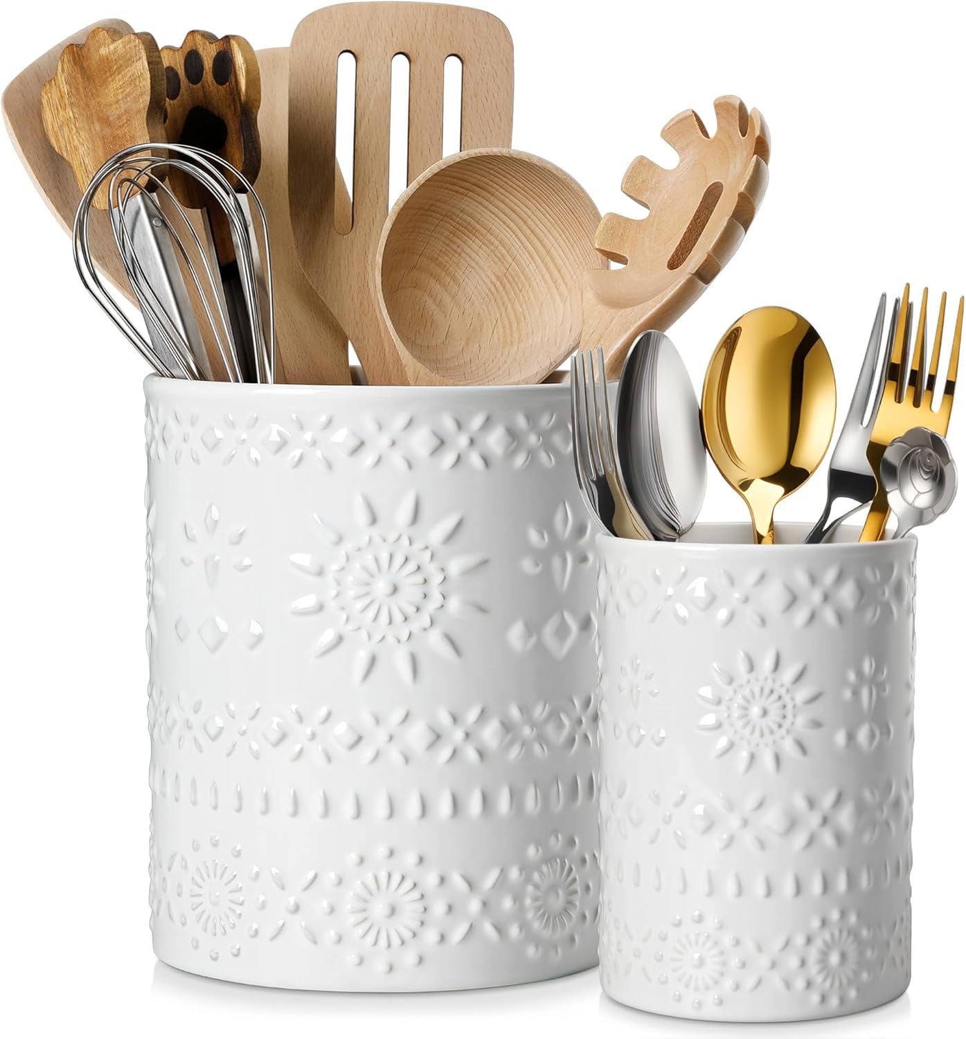 KitchenKey Utensil Holder, 7.2"+5.4" Ceramic Utensil Holder for ...