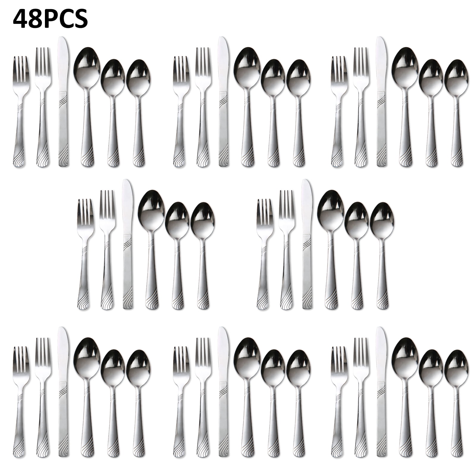 KitchenTrend 48-Piece Silverware Set, Flatware Set for 8, Stainless ...