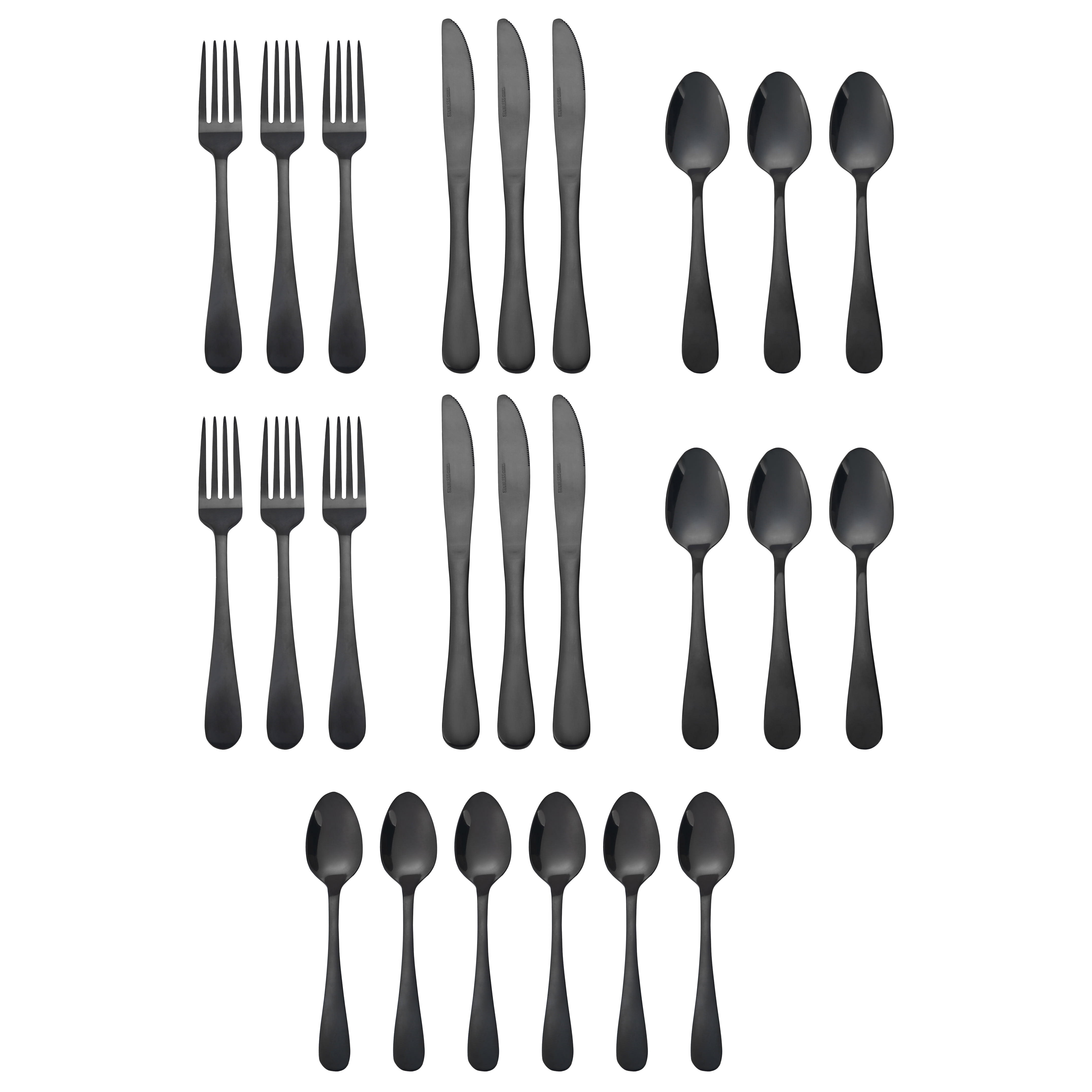 KitchenTrend Black Delilah 24 Piece Stainless Steel Flatware Set ...