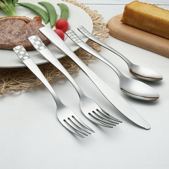 KitchenTrend 40-Piece Checkmate Stainless Steel Flatware Set, Mirror Polished, Dishwasher Safe ...