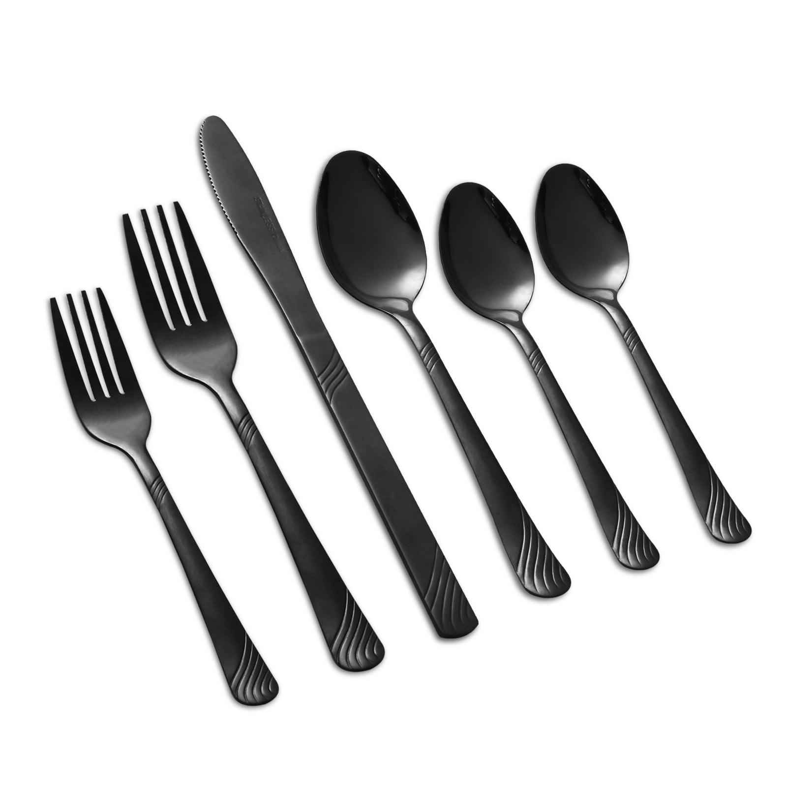KitchenTrend Swirl 48 Piece Black Stainless Steel Flatware Set ...