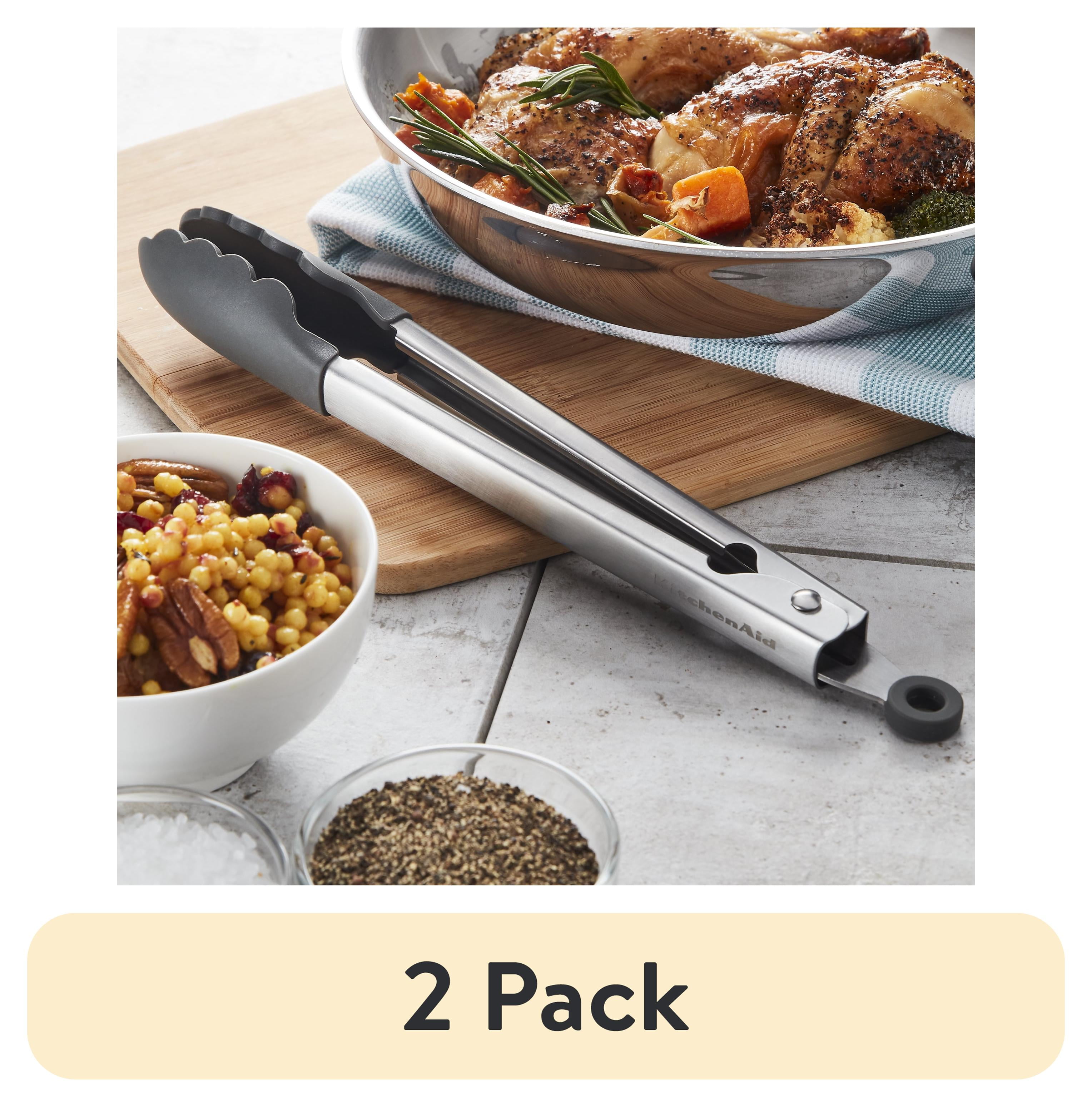 (2 pack) Kitchenaid Stainless Steel Silicone Gray Tipped Tongs ...