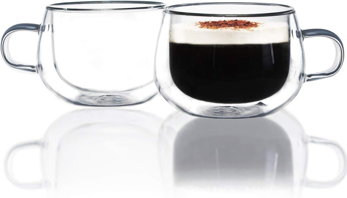 Kitchenexus Glass Espresso cups, Set of 2 5oz Double Wall Thermo ...