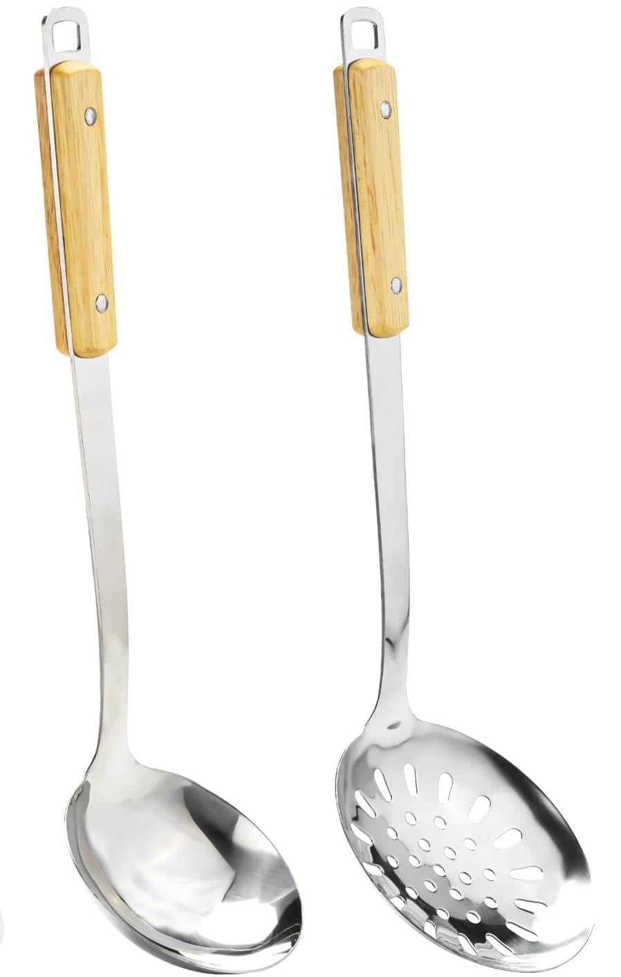 Kitcheniqa Stainless Steel Ladle Skimmers Set Cooking Strainer Spoon ...