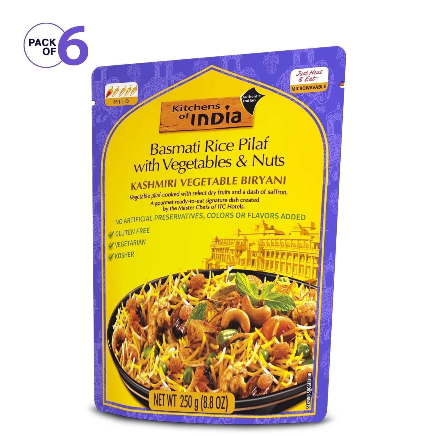 Kitchens of India Kashmiri Biryani Pulao Basmati Rice Pilaf, Pack of 6 ...