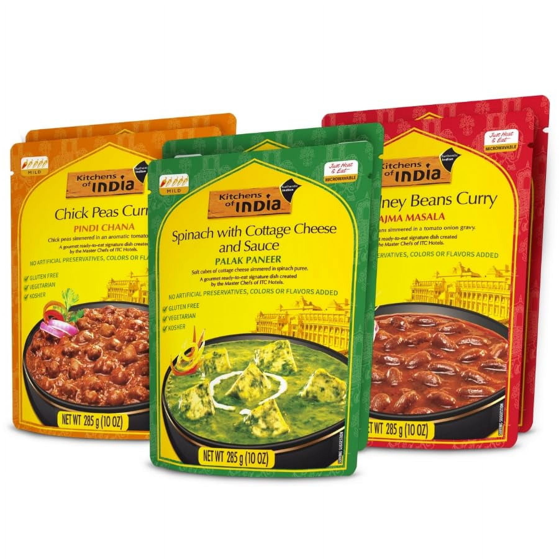 Kitchens of India Ready SAF21 To Eat Combo - Rajma Masala, Pindi Chana & Palak Paneer, 10 Ounces ...
