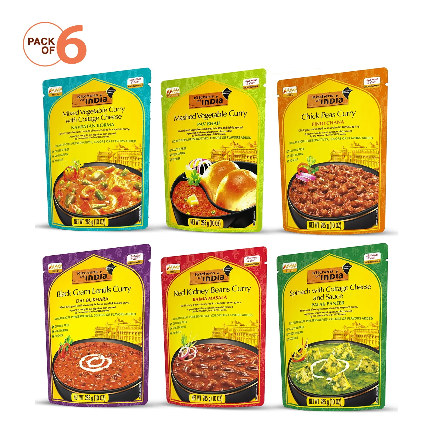 Kitchens of India Ready-to-Eat Dinner Variety Pack, Authentic Indian ...
