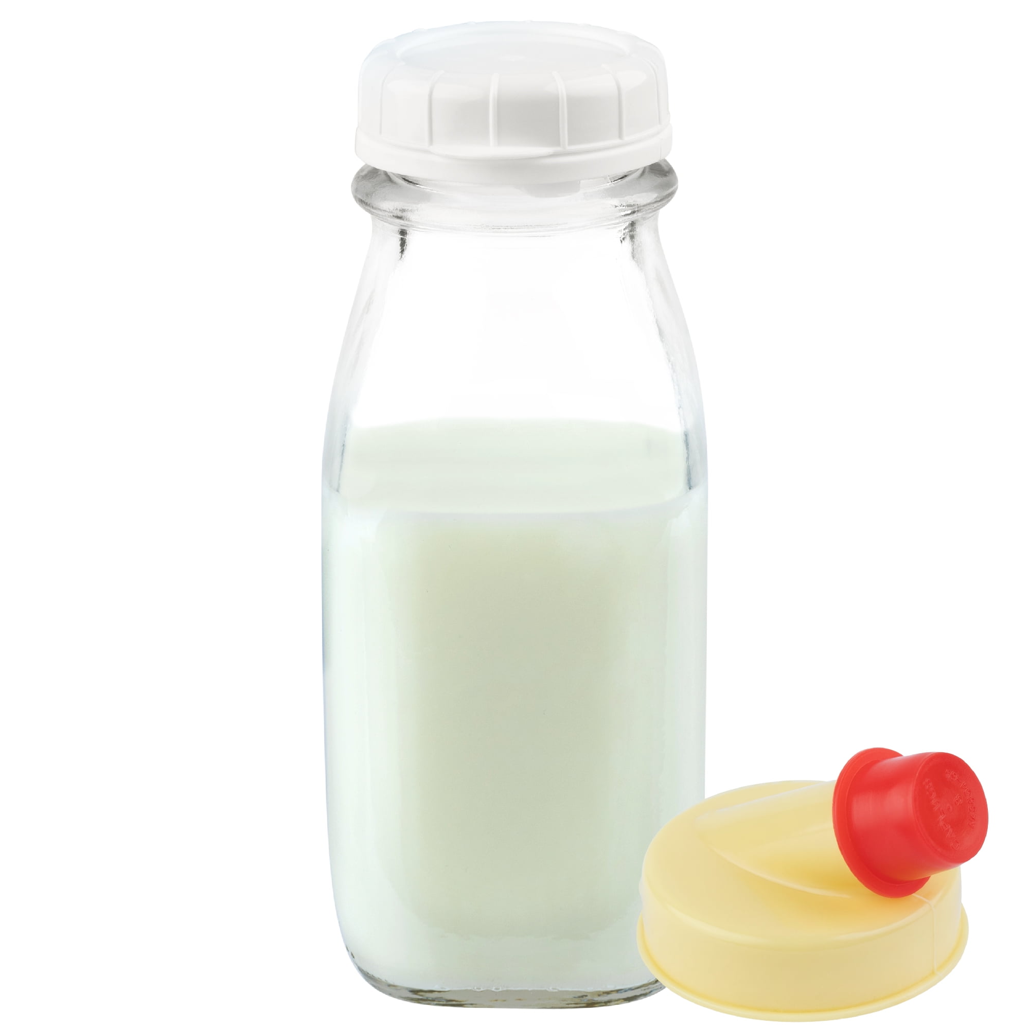 Kitchentoolz 12 Oz Square Glass Milk Bottle with Lids- Perfect Milk ...