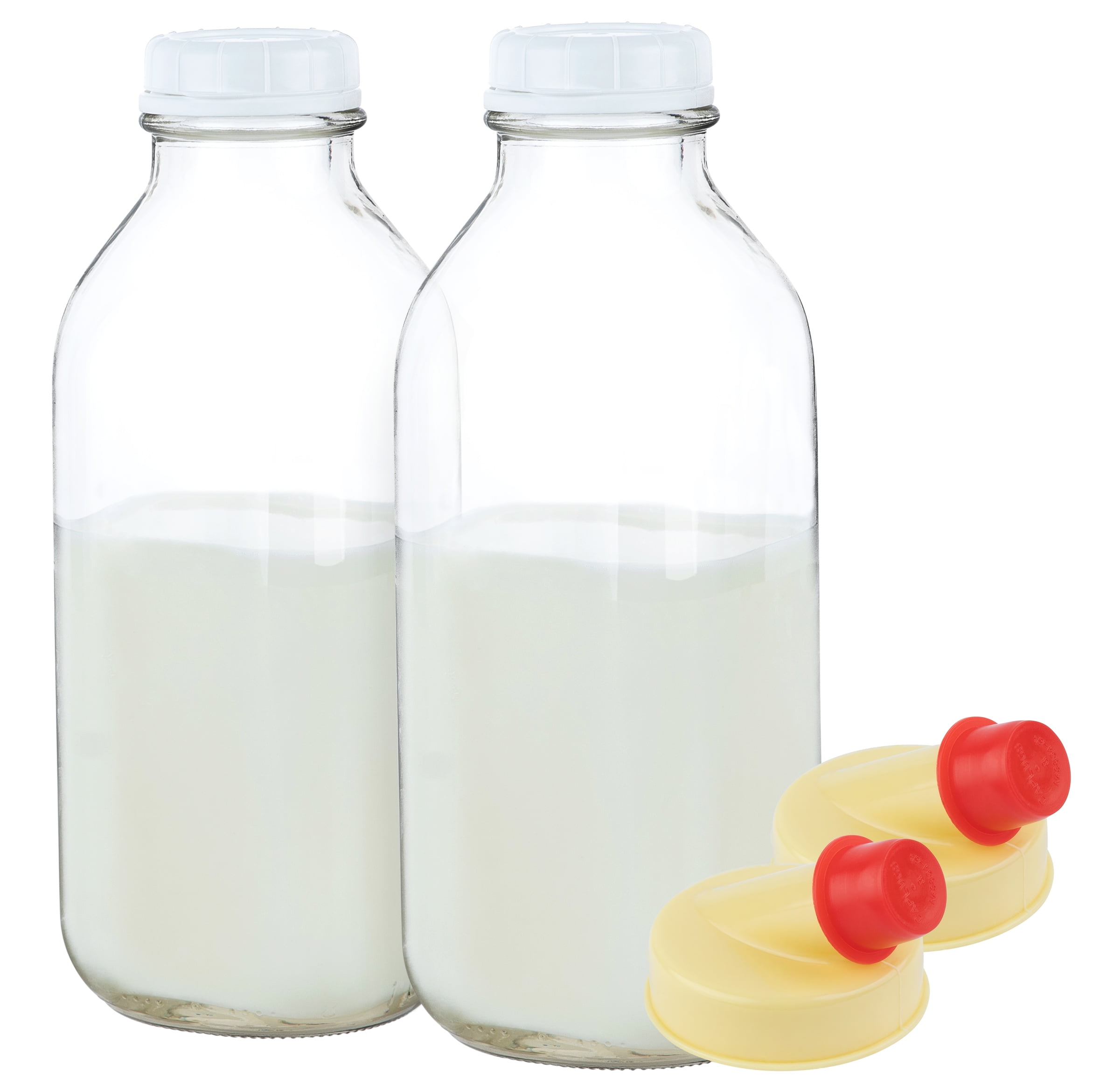 Kitchentoolz 33 Oz Glass Milk Bottle with Lids - Beverage Storage ...