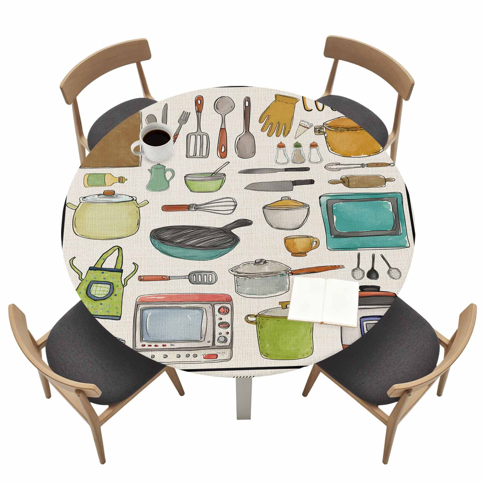 Kitchenware Fitted Tablecloth with Elastic Edged, Round Table Cloth for ...