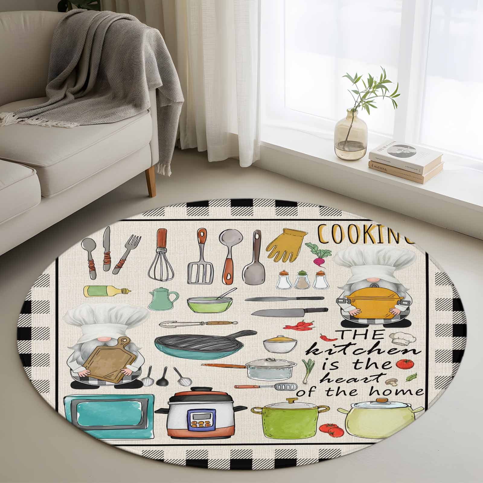 Kitchenware Gnomes Round Area Rug 4 FT, Non Slip Indoor Outdoor Rug ...