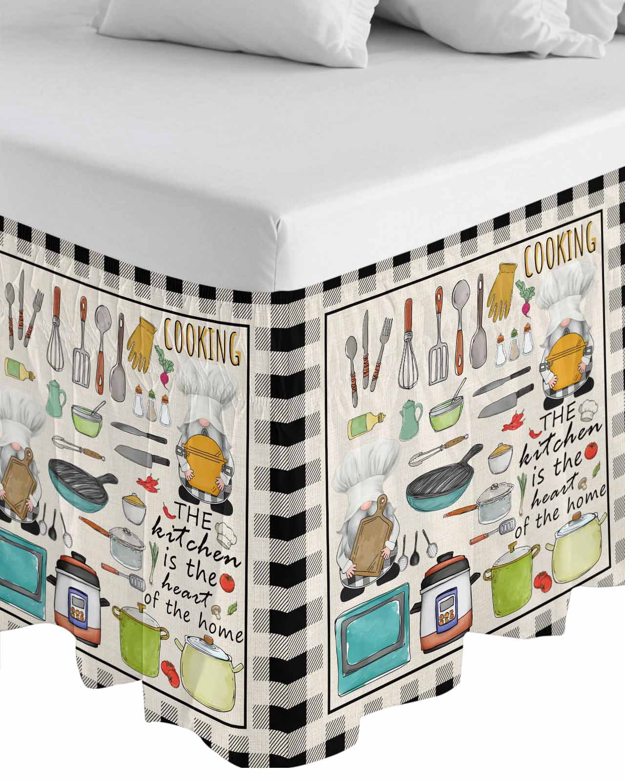 Kitchenware Gnomes Wrap Around Bed Skirts for Queen Bed 18" Drop,Bed ...