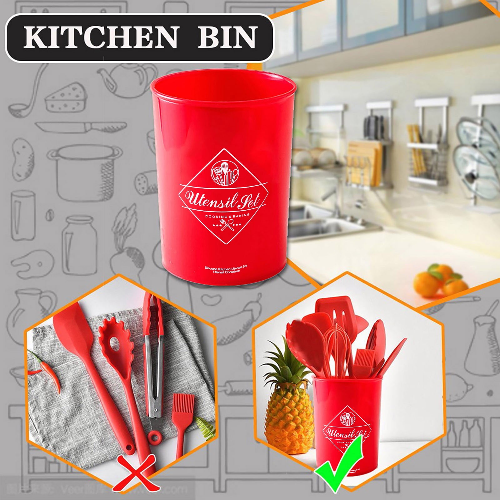 Kitchenware Storage Bin, Red Organizers and Storage, Practical Heat ...