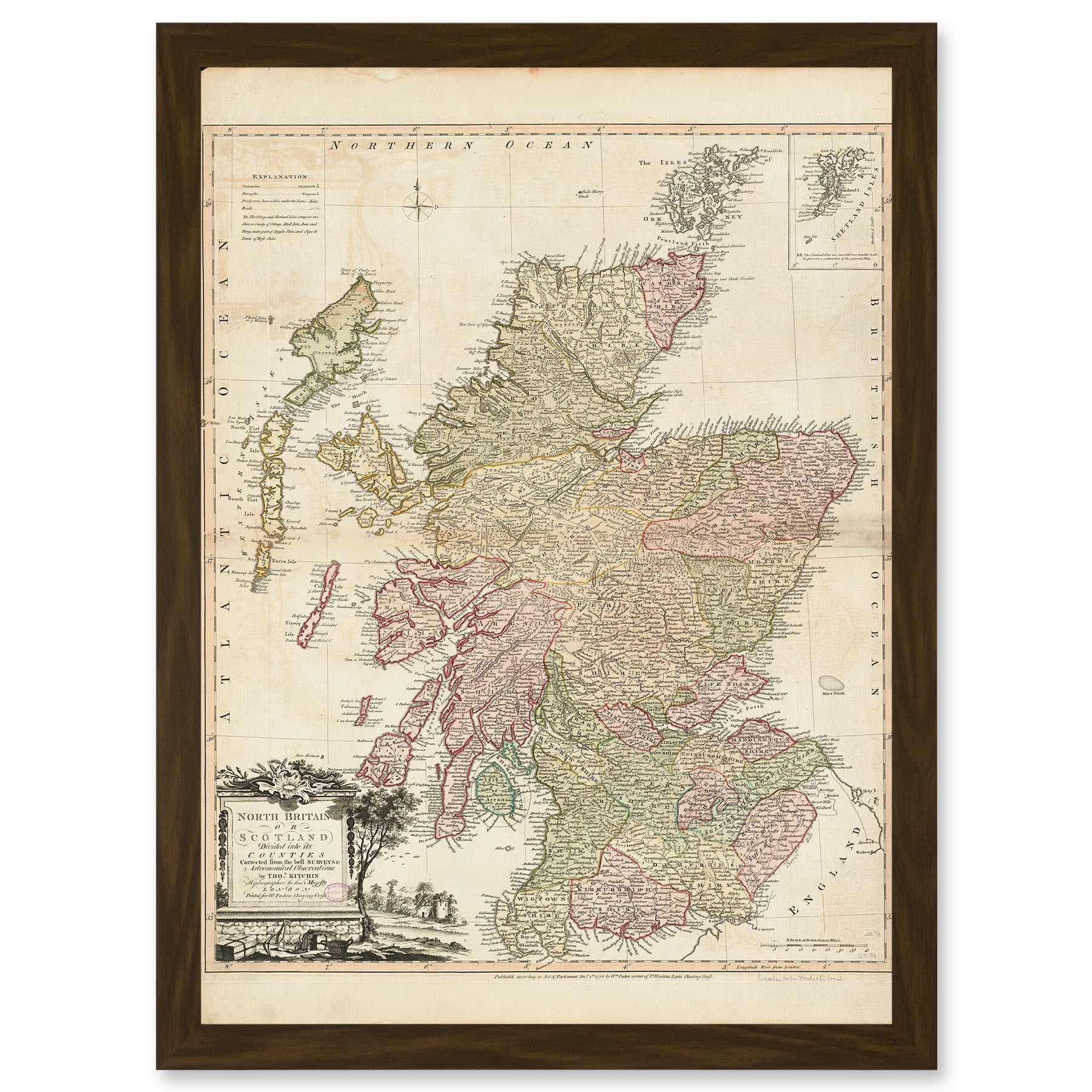 Kitchin 1778 Map Scotland Counties North Britain Artwork Framed Wall ...