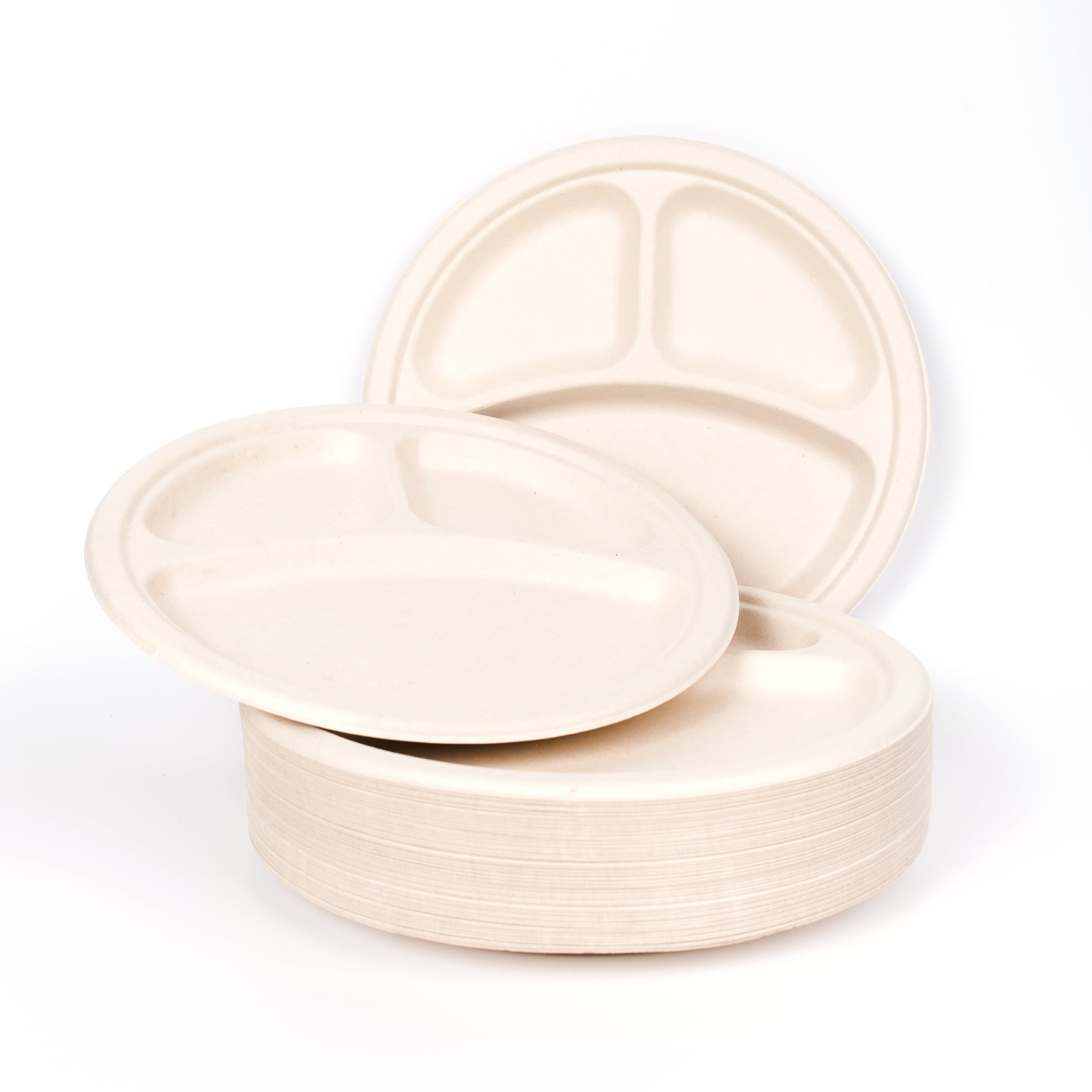 Kitchsy 10-Inch 3 Compartment Disposable Paper Plates - Pack of 50 ...