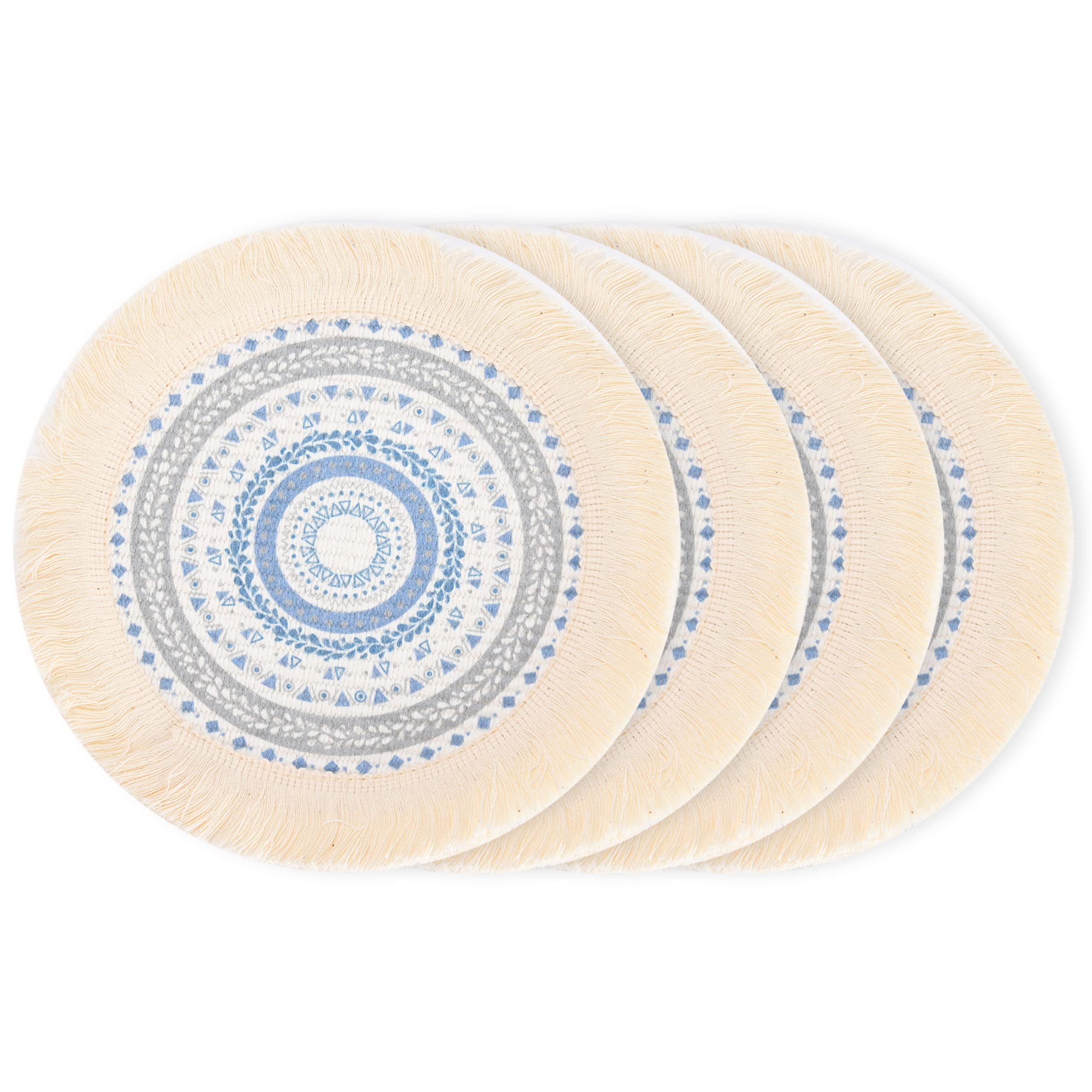 Kitchtic Round Boho Placemats 9''x9'' - Washable Cotton Tea Spot Mats ...