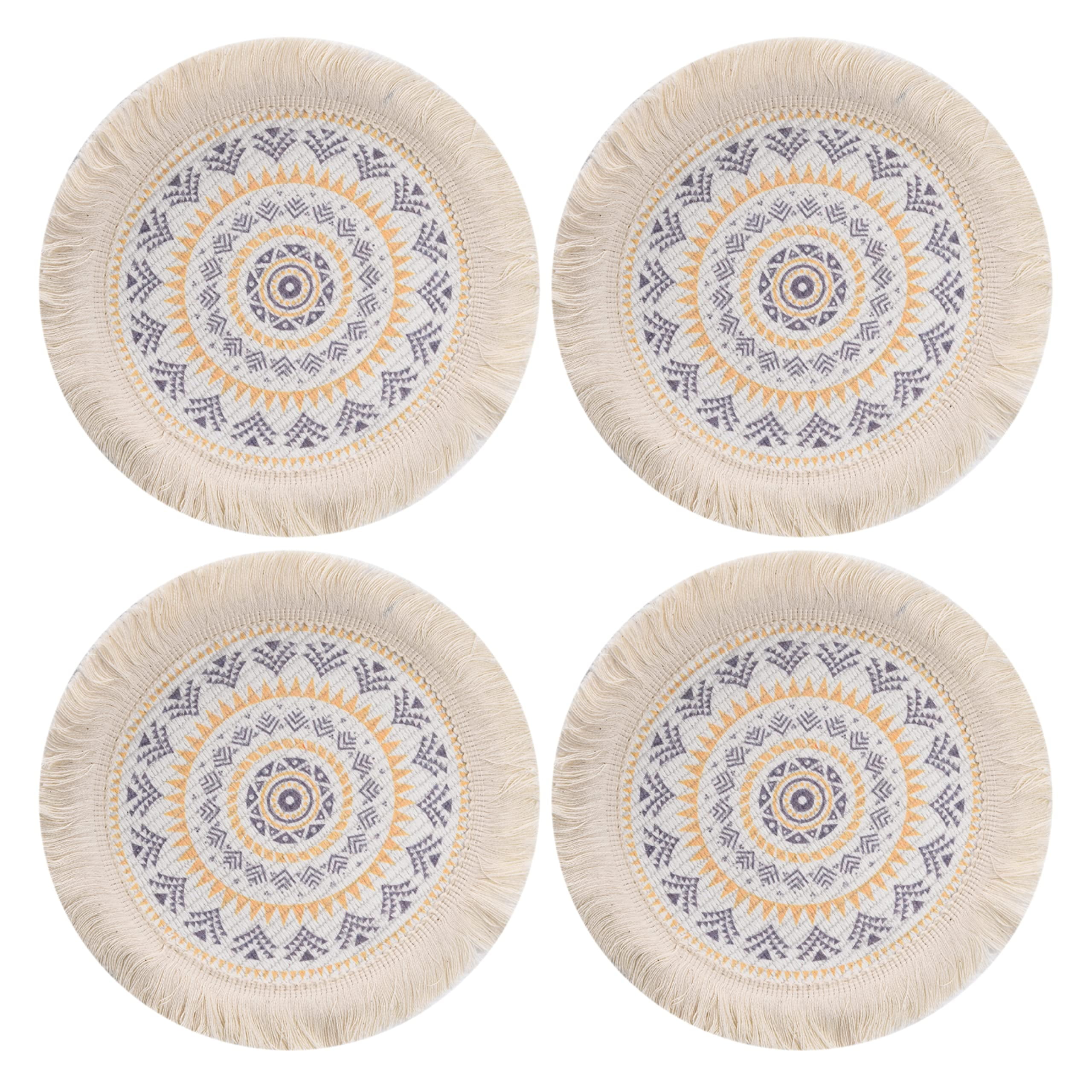 Kitchtic Round Boho Placemats - 9''x9'' Washable Cotton Teapot Mats ...
